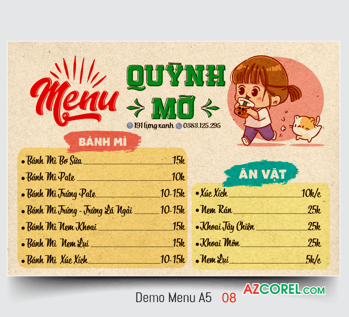 menu QUỲNH MỠ - bánh mì - ăn vặt file cdr | VIPcorel.com - Thư viện mẫu ...